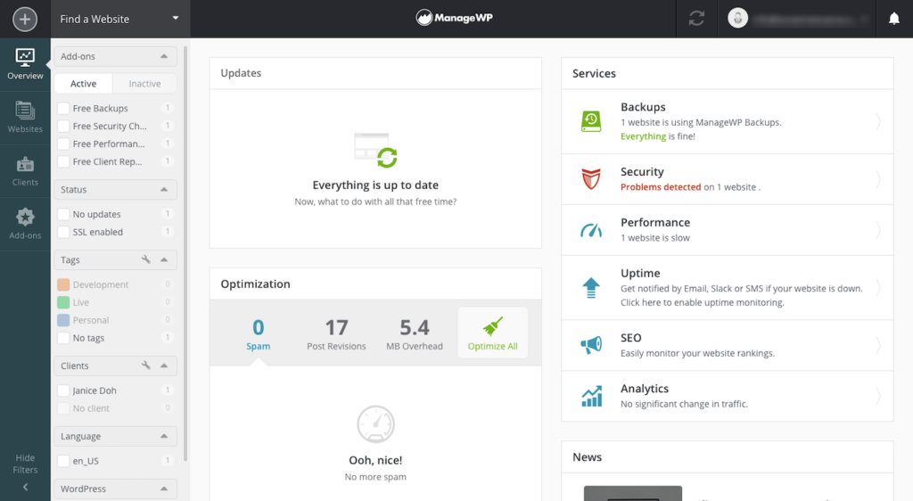 How to use the ManageWP WordPress Management Service - WPMaintain